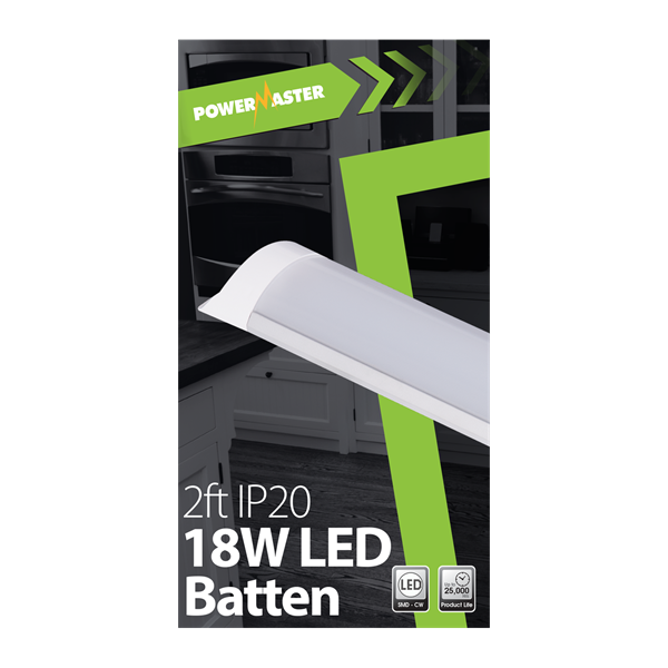 POWERMASTER 2FT (18W) LED IP20 SLIMLINE BATTEN 1440 LUMENS - 6215078 ...